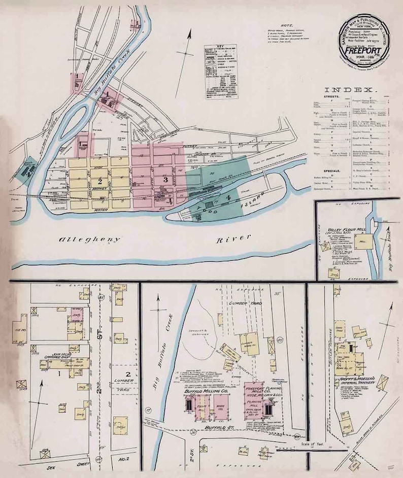 1886 Town Map of Freeport Armstrong County Pennsylvania - Etsy