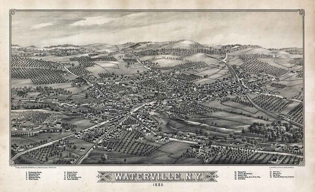 1885 Panoramic Map of Waterville New York - Etsy