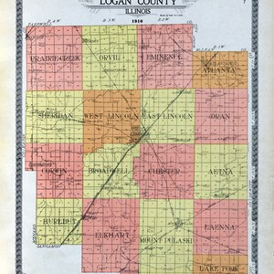 1910 Map of Logan County Illinois - Etsy