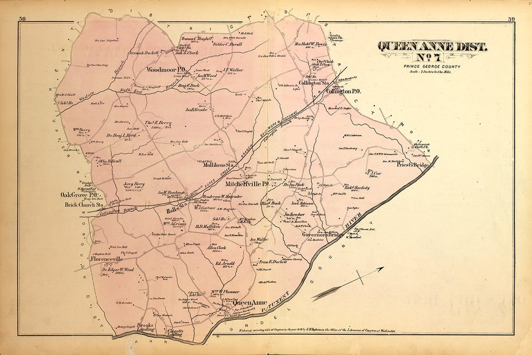 1879 Map of Queen Anne District Montgomery County Maryland - Etsy