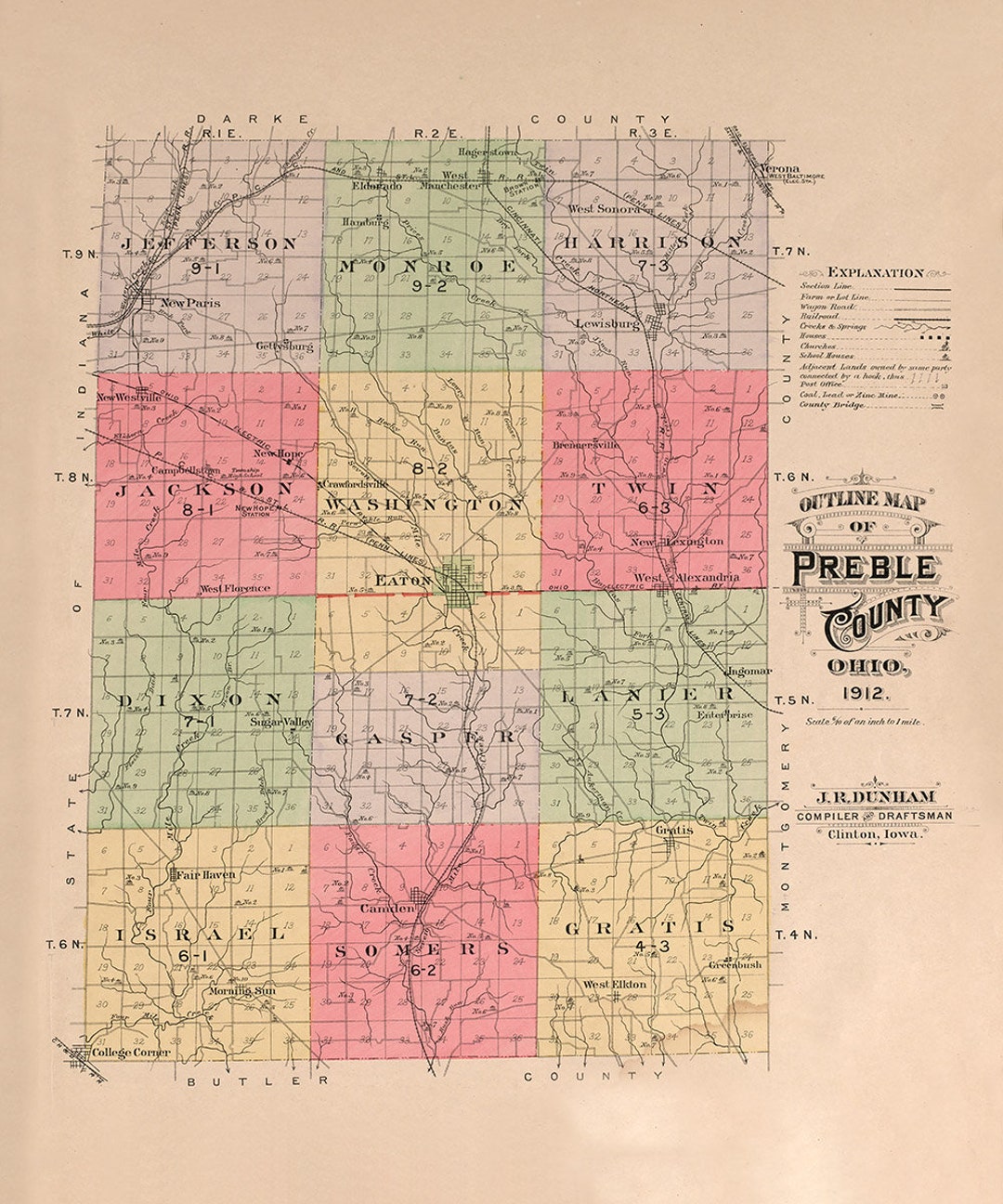1912 Map of Preble County Ohio - Etsy