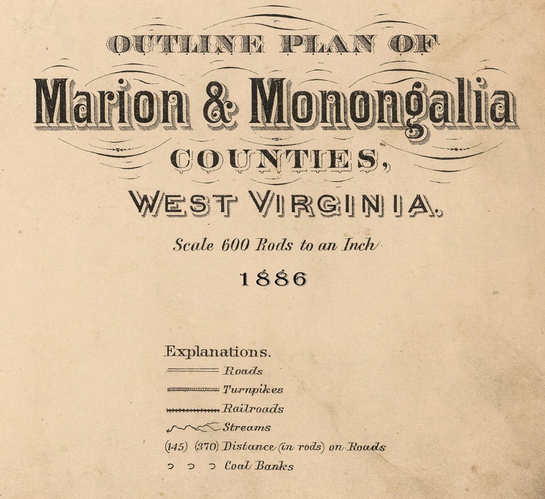 1886 Map of Marion and Monongalia County West Virginia - Etsy