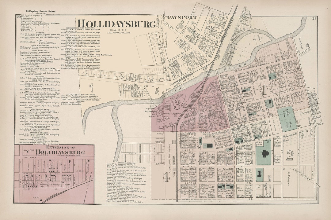 1873 Map of Hollidaysburg Blair County Pennsylvania - Etsy