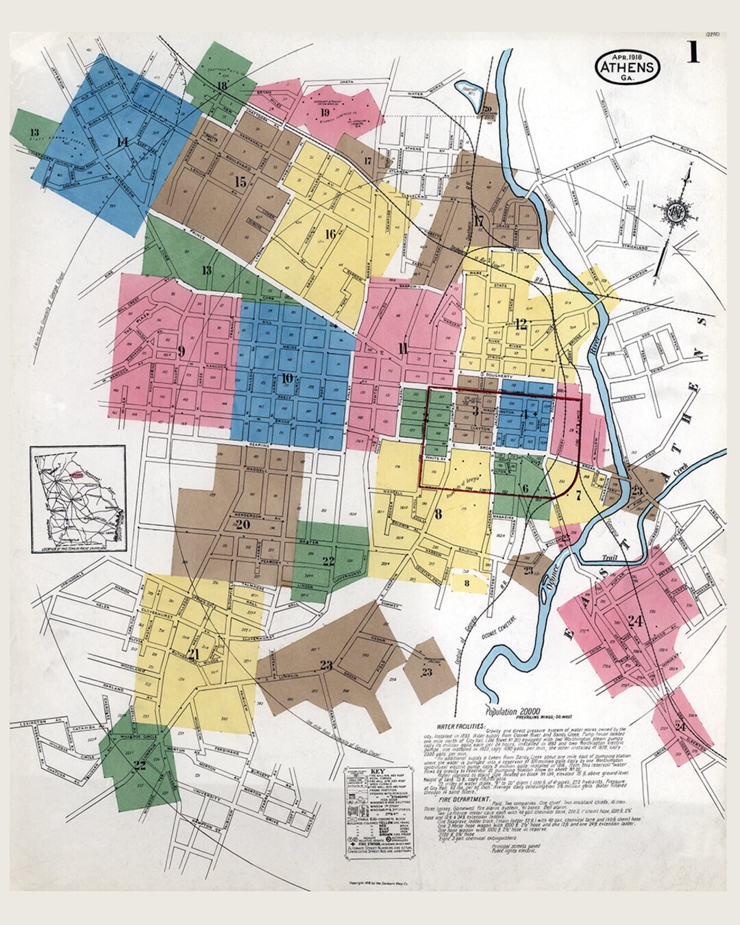 1918 Town Map of Athens Clark County Georgia - Etsy