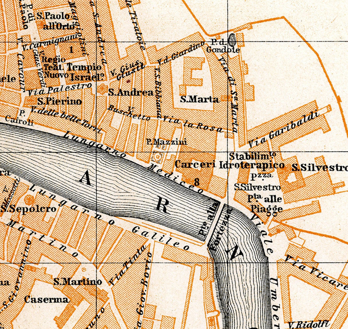 1910 Map of Pisa Italy by Baedeker | Etsy