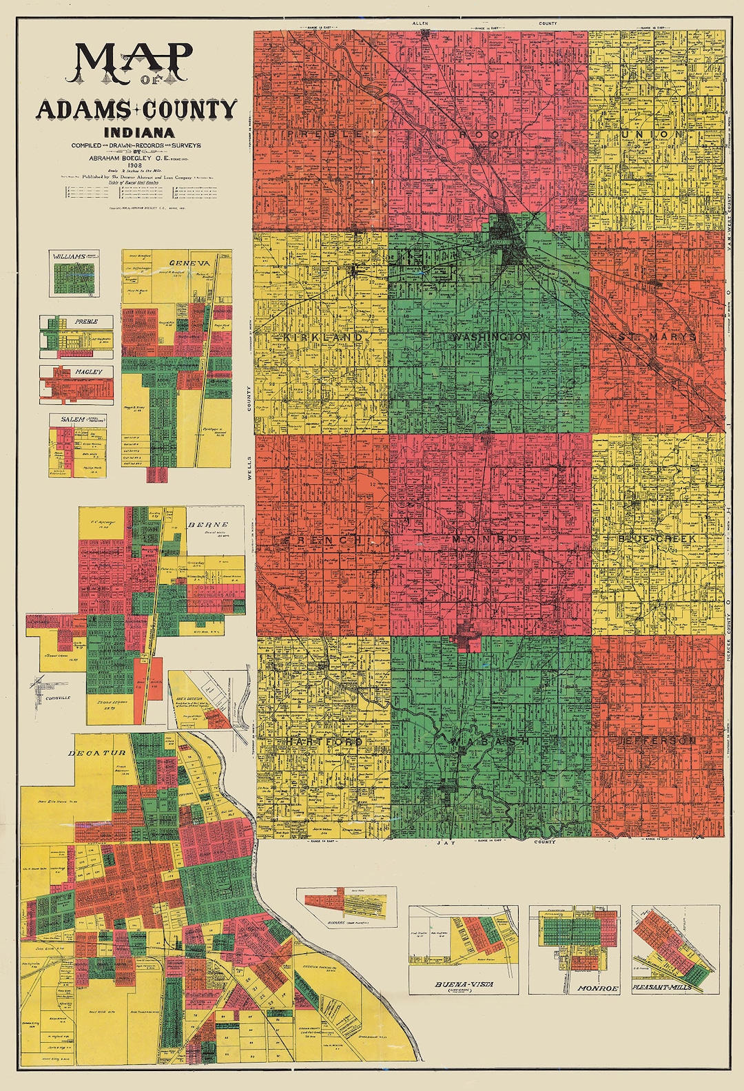1908 Farm Line Map of Adams County Indiana - Etsy