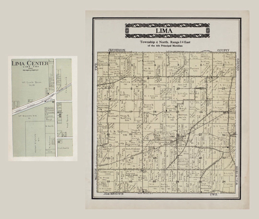 1917 Map of Lima Center and Lima Township Rock County Wisconsin - Etsy