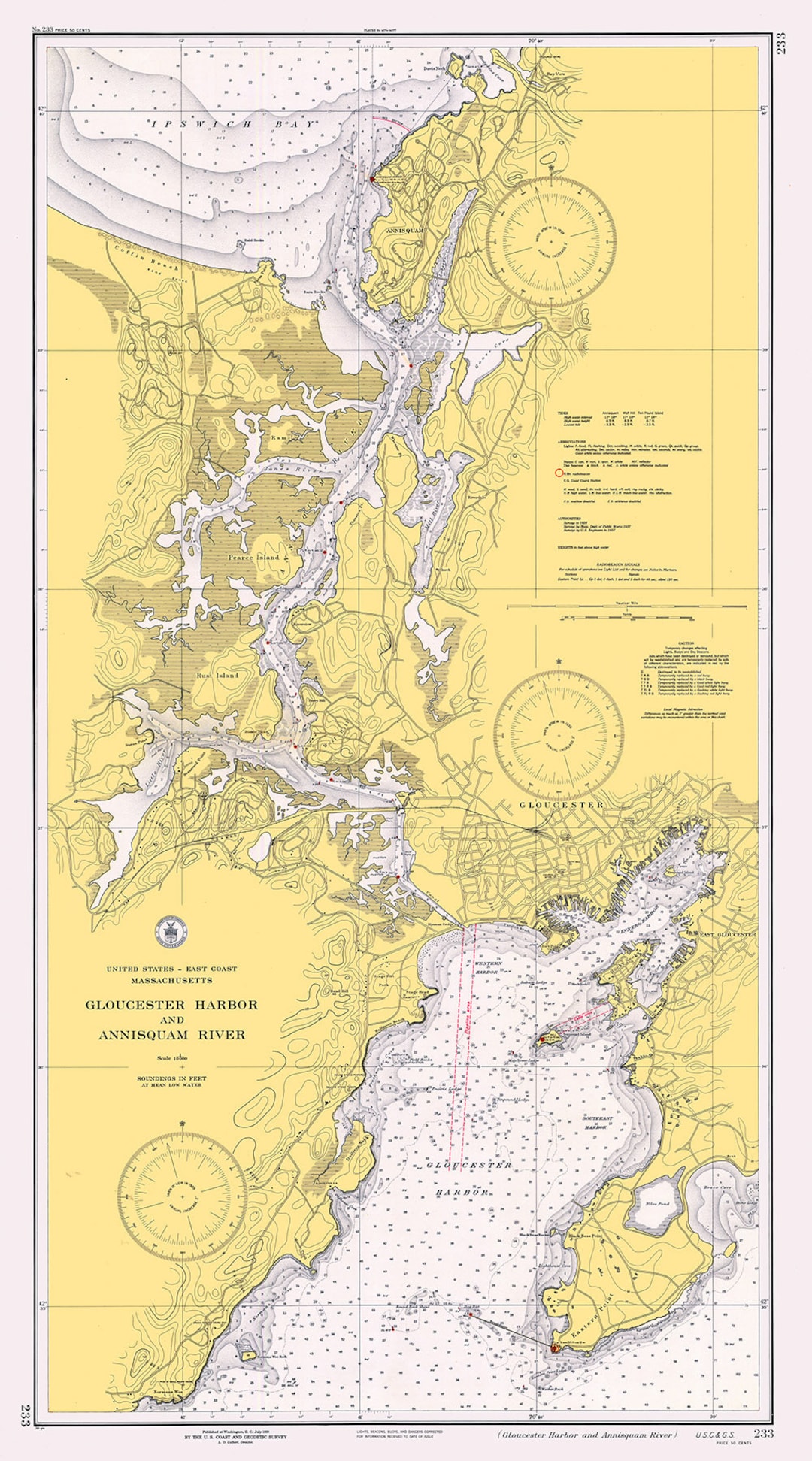 1938 Nautical Map of Gloucester Harbor and Annisquam River ...