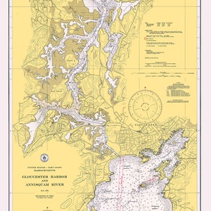 1938 Nautical Map of Gloucester Harbor and Annisquam River ...