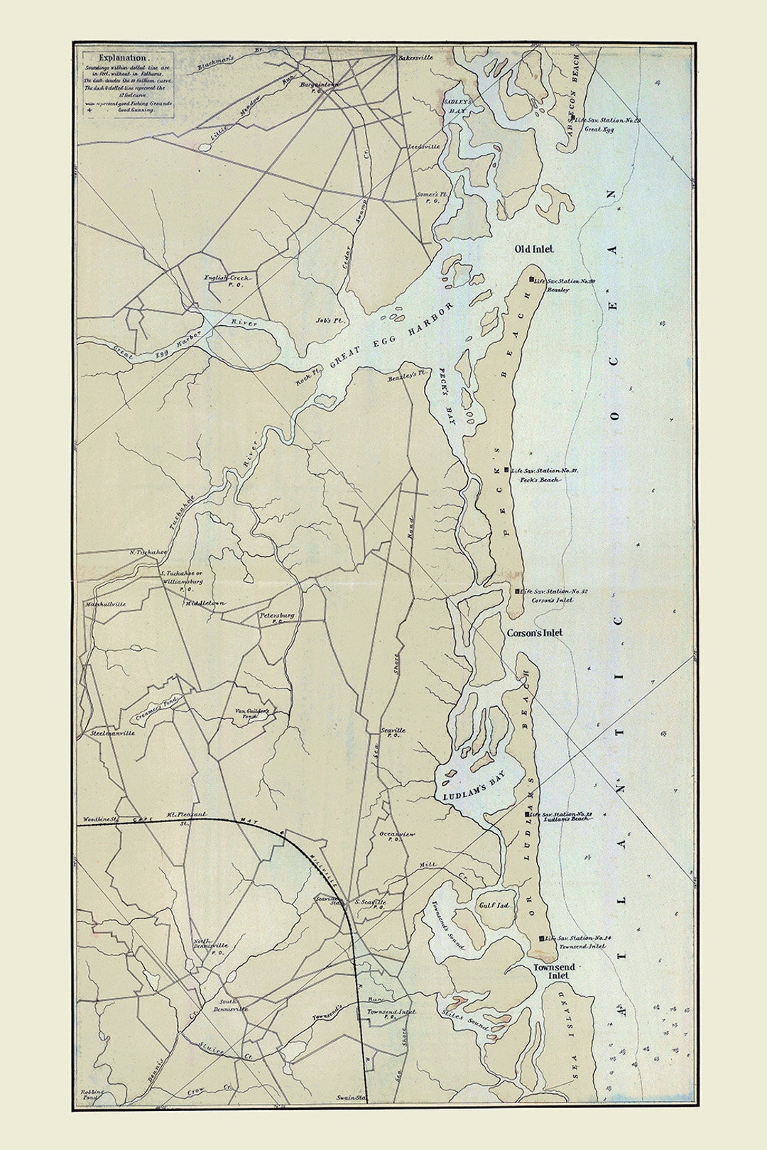 1878 Map of New Jersey Coast Absecon Beach to Sea Island - Etsy