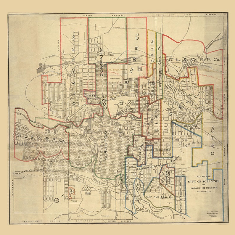 1915 Map of Scranton PA Coal Mines - Etsy