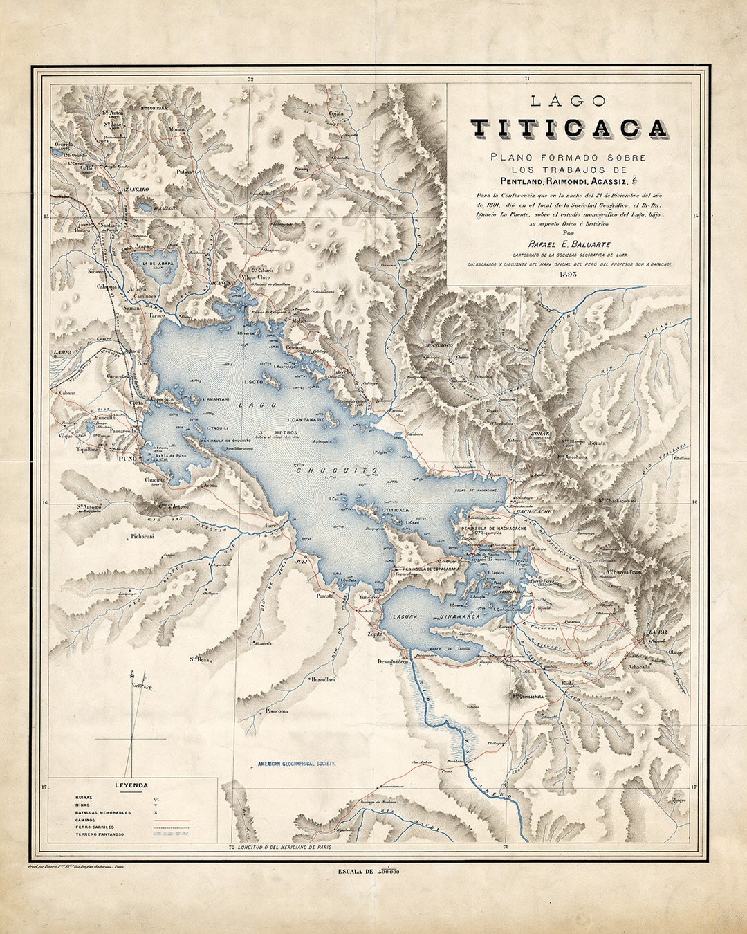 1893 Map of Lake Titicaca Peru and Bolivia - Etsy