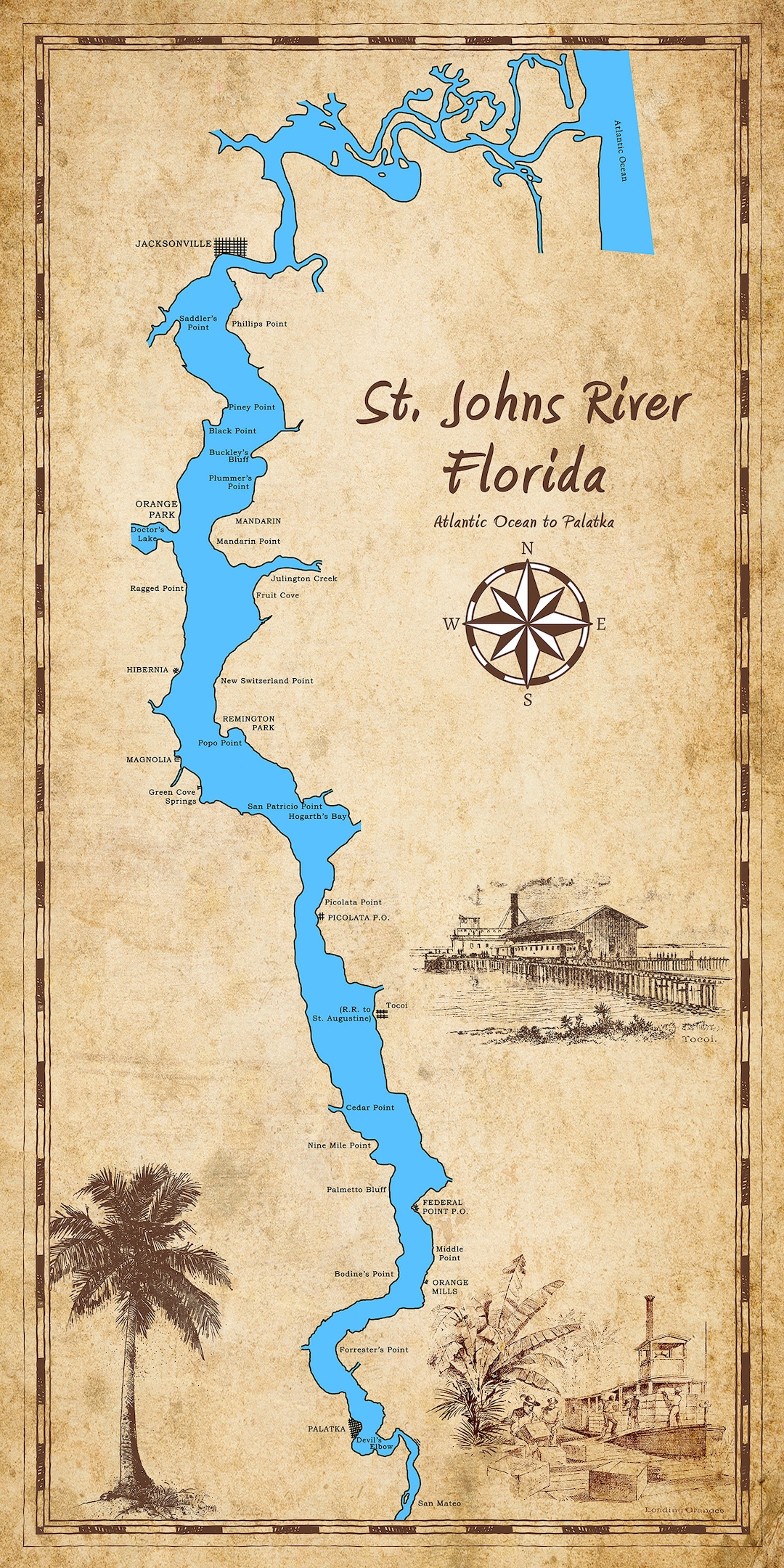 Map of the Saint Johns River to Palatka Florida - Etsy