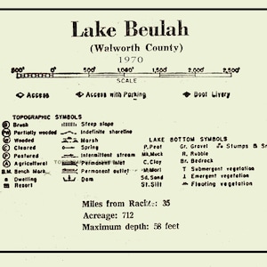 1970 Map of Lake Beulah Walworth County Wisconsin - Etsy