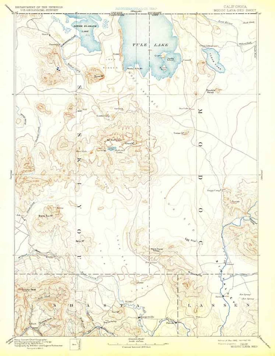 1892 Topo Map of Modoc Lava Bed California Tule Lake - Etsy