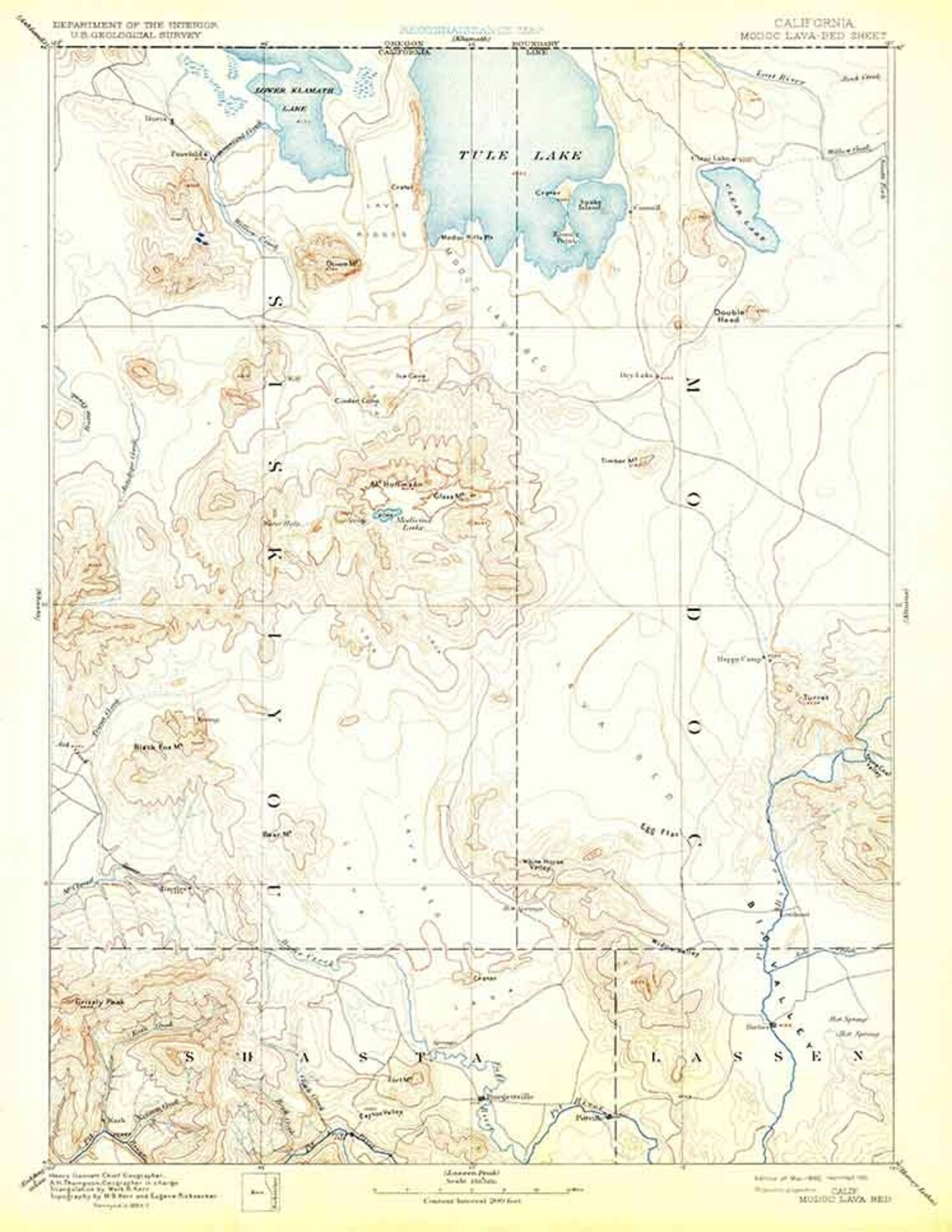 1892 Topo Map of Modoc Lava Bed California Tule Lake - Etsy
