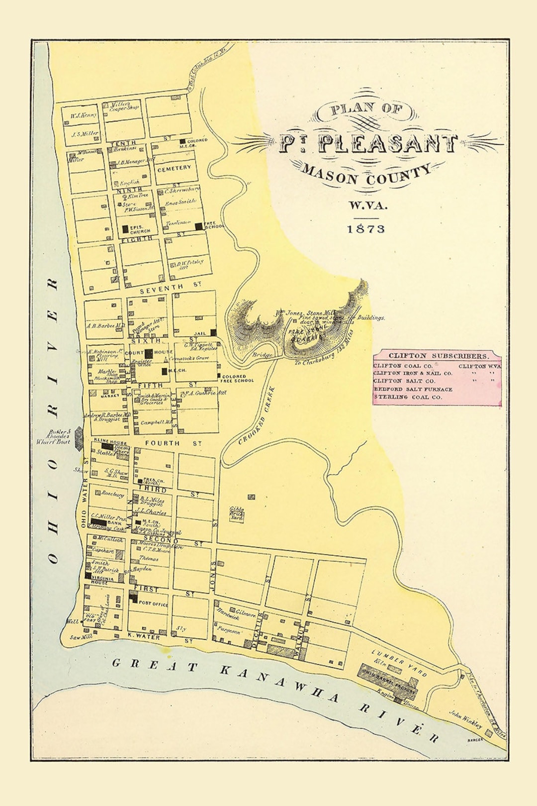 1873 Map of Pt Pleasant Mason County West Virginia - Etsy