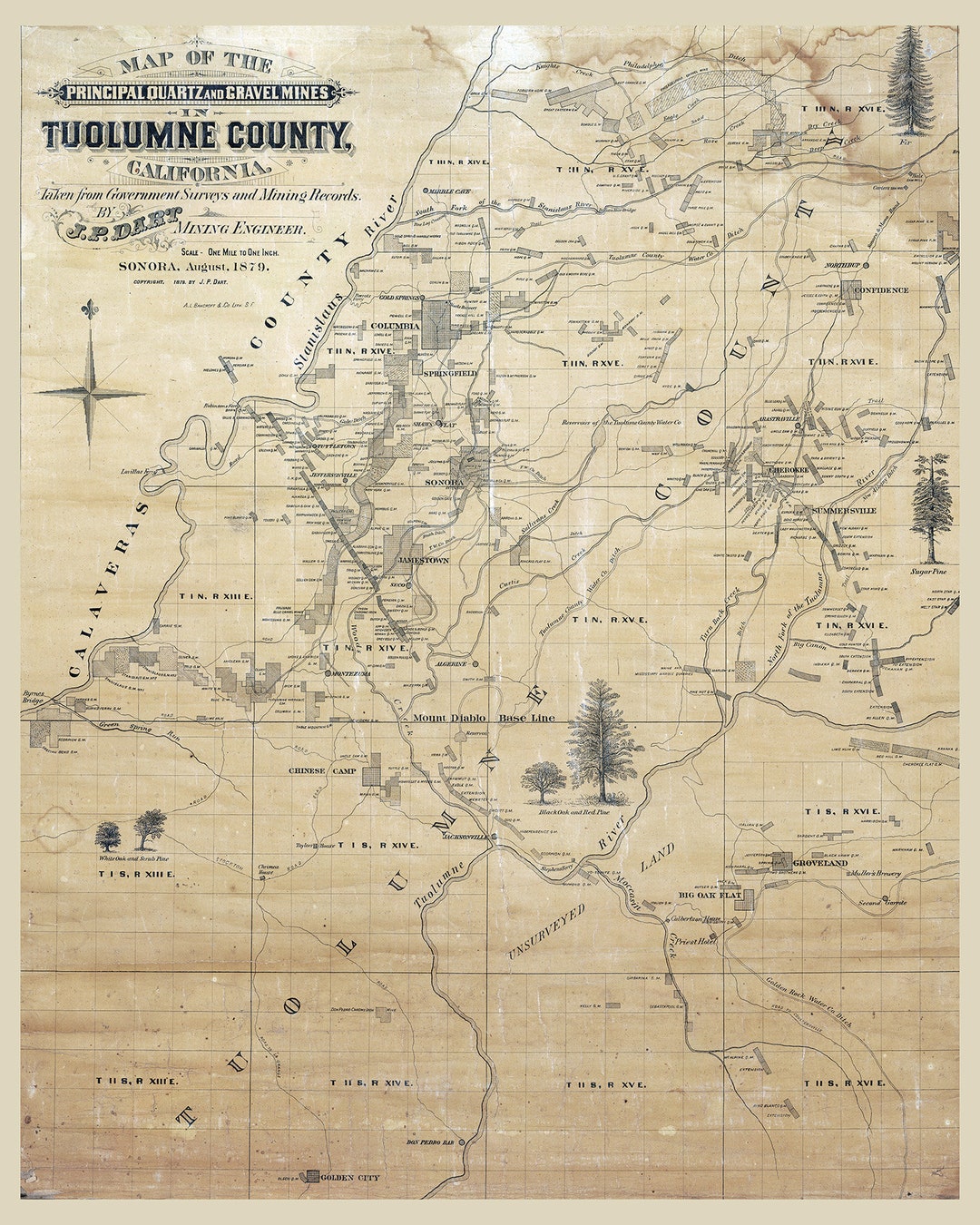 1879 Map of Tuolumne County California Mines - Etsy