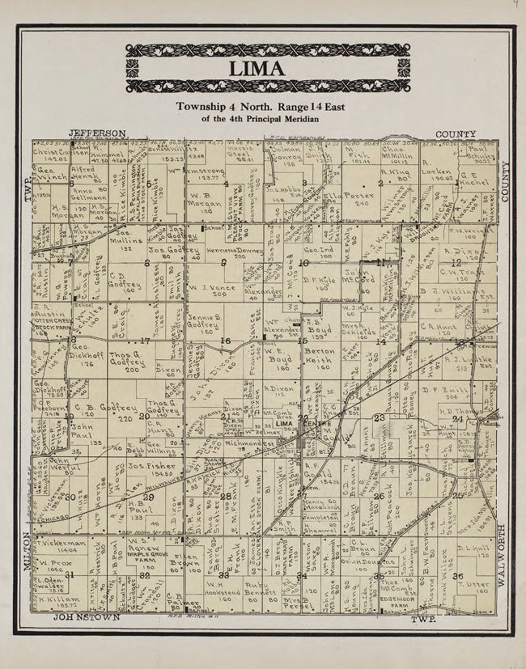 1917 Map of Lima Township Rock County Wisconsin - Etsy