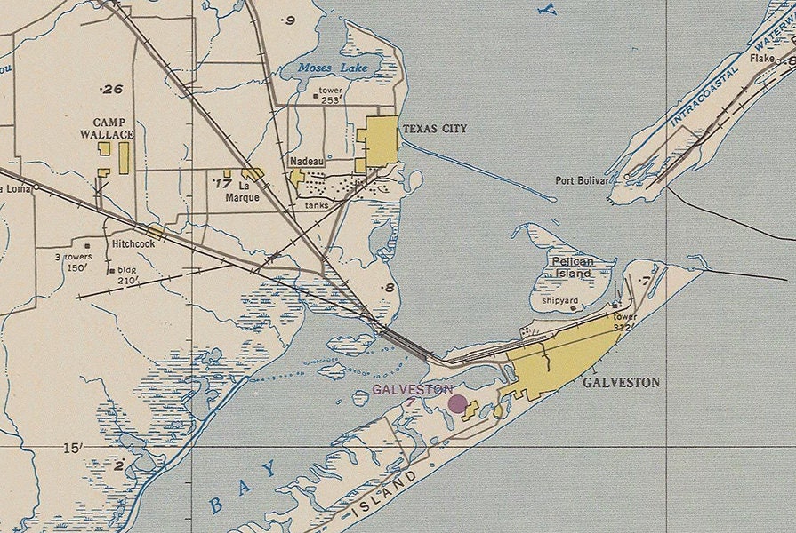 1950 Map of Galveston & Houston Texas - Etsy