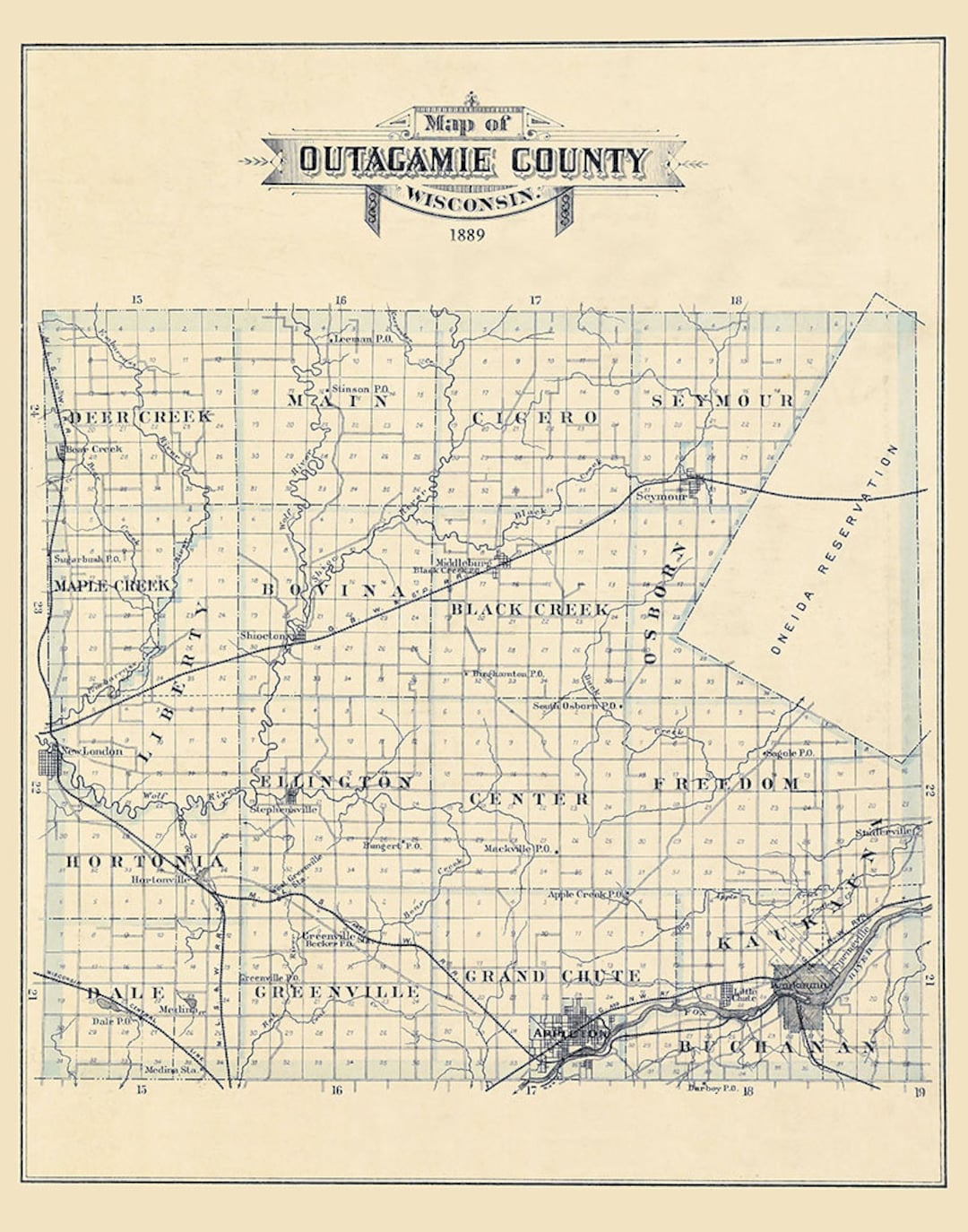 1889 Map of Outagamie County Wisconsin - Etsy