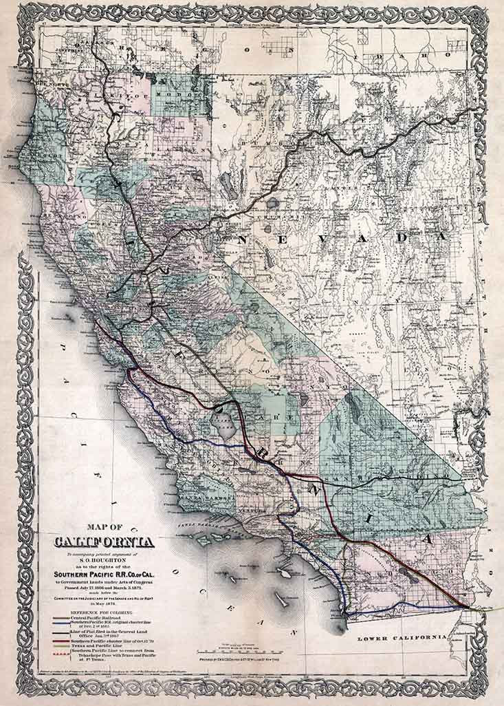 Southern Pacific California Map VTG 1923 Southern Pacific Lines