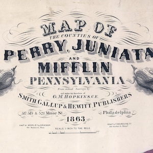 1863 Map of Perry Juniata and Mifflin County Pennsylvania - Etsy