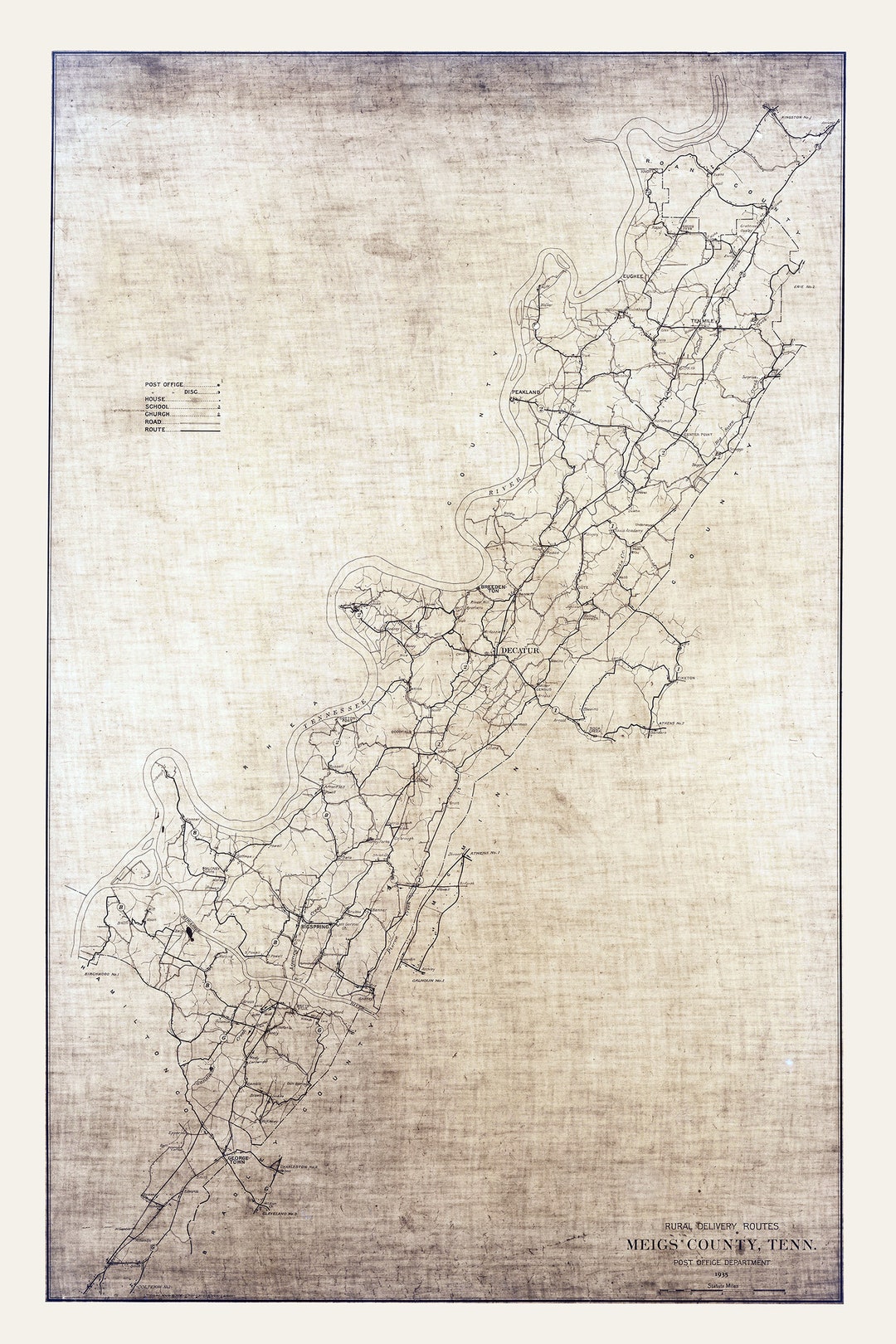 1935 Map of Meigs County Tennessee - Etsy