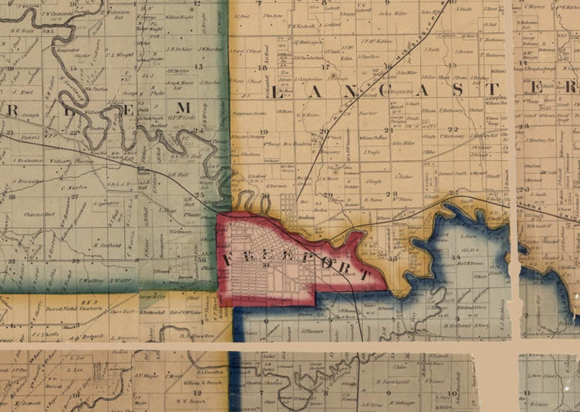 1859 Farm Line Map of Stephenson County Illinois Freeport - Etsy