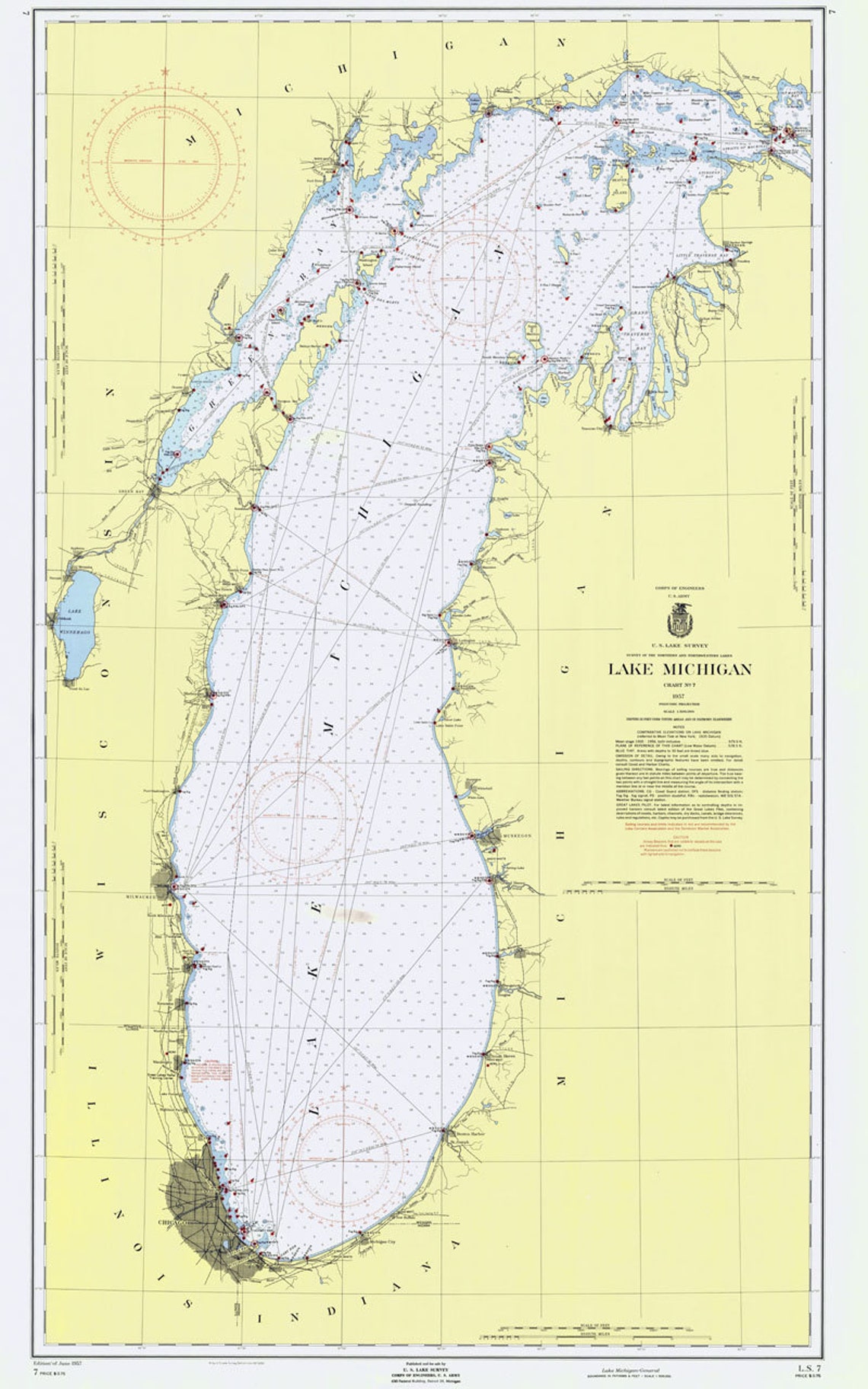 1957 Nautical Map of Lake Michigan - Etsy