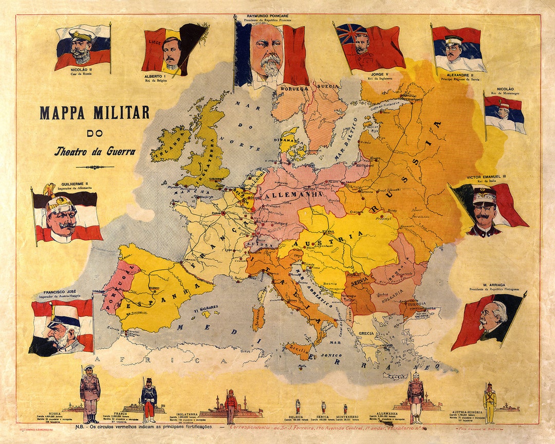 1914 Map of Europe Military Theater of War - Etsy