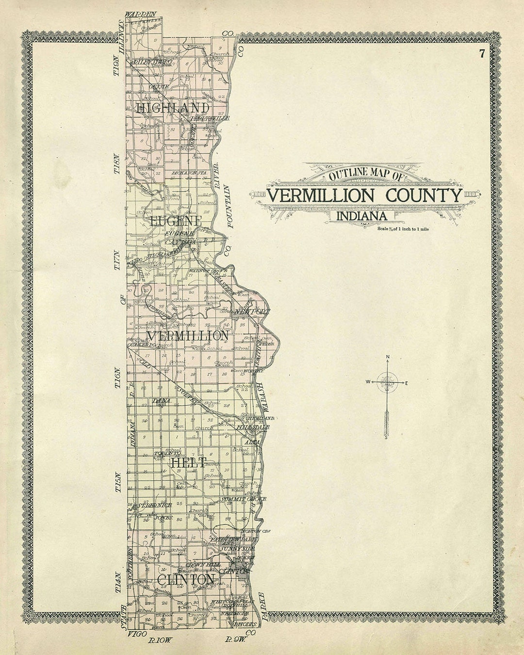 1909 Map of Vermillion County Indiana - Etsy