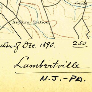 1890 Topo Map of Lambertville Quad Hunterdon and Bucks County - Etsy
