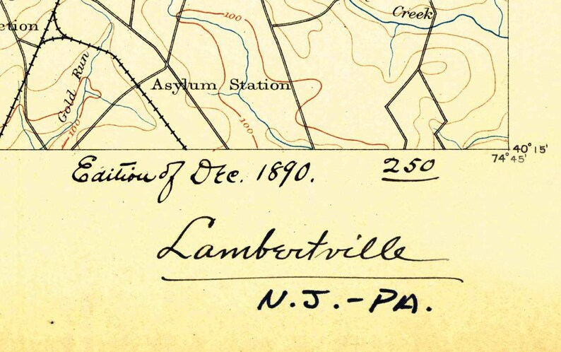 1890 Topo Map of Lambertville Quad Hunterdon and Bucks County | Etsy