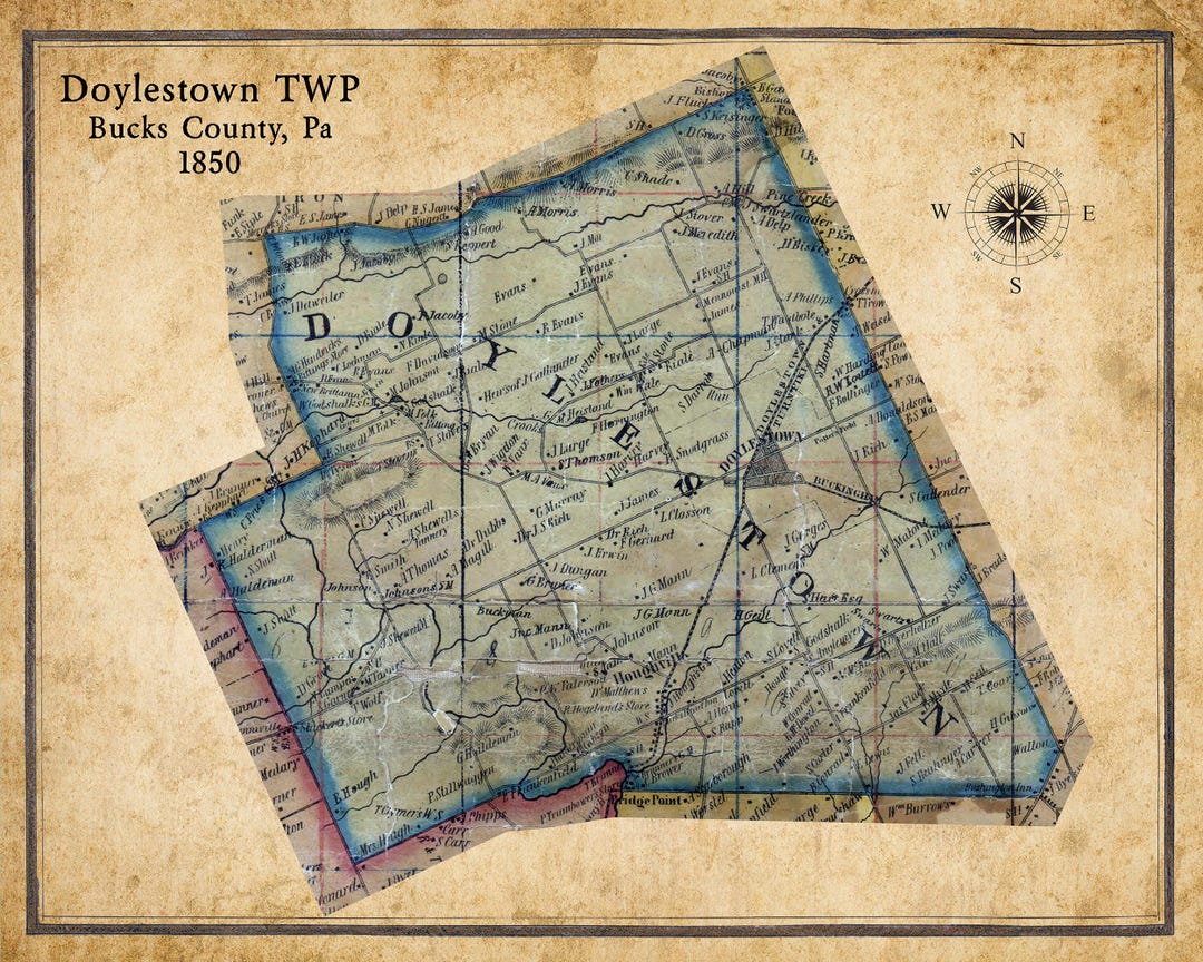 1850 Map of Doylestown Township Bucks County Pennsylvania - Etsy