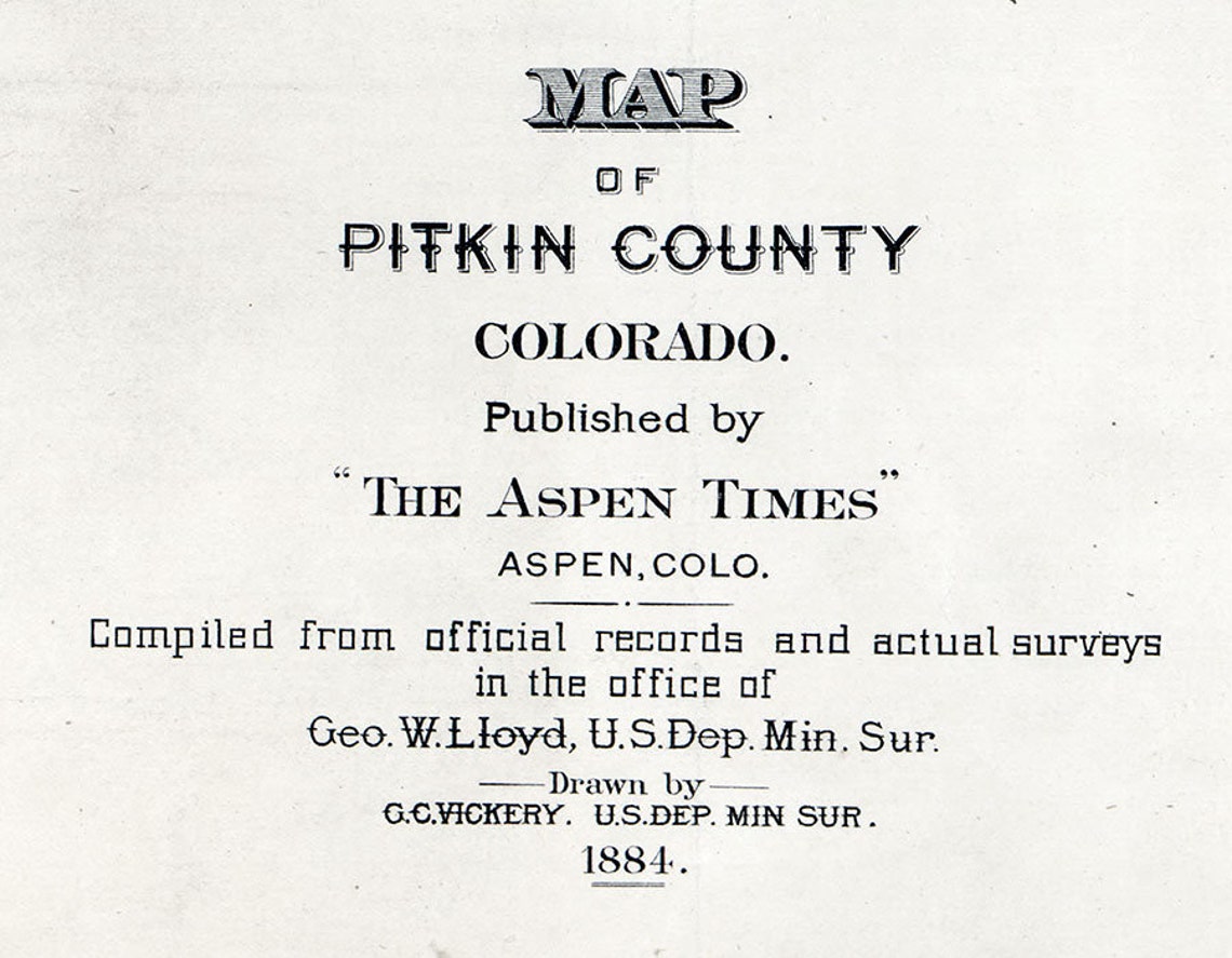 1884 Map of Pitkin County Colorado | Etsy