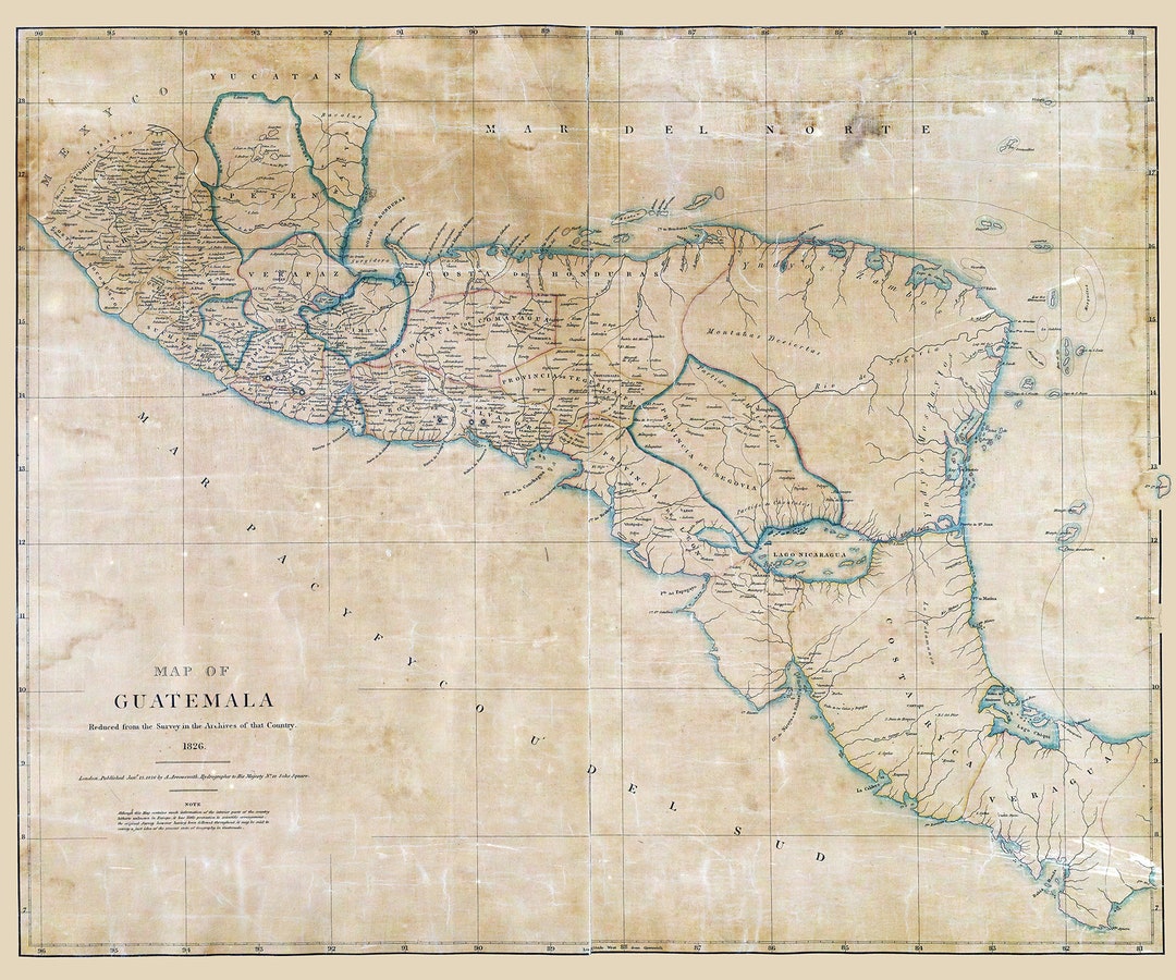 1826 Map of Guatemala - Etsy