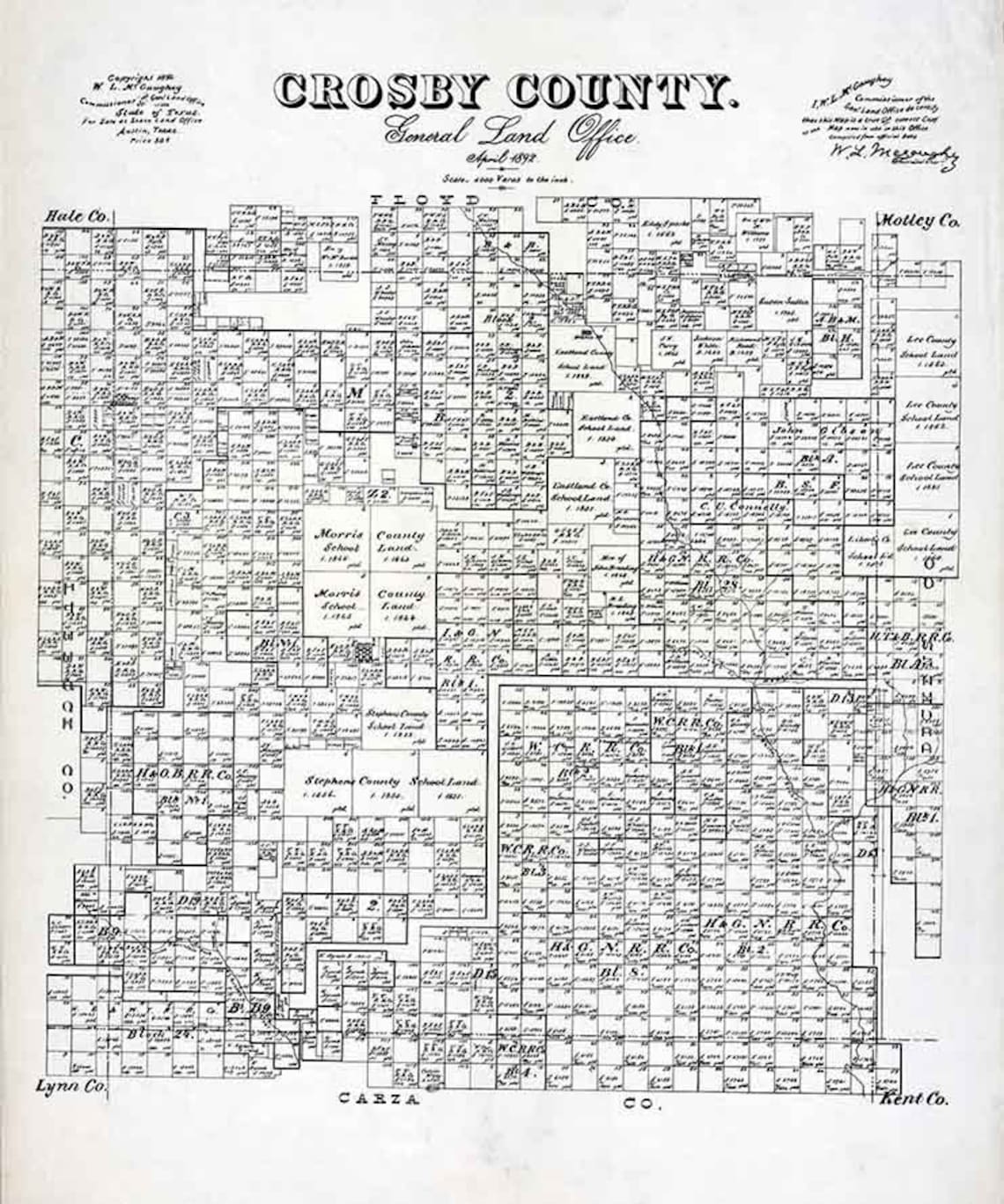 1892 Farm Line Map of Crosby County Texas - Etsy