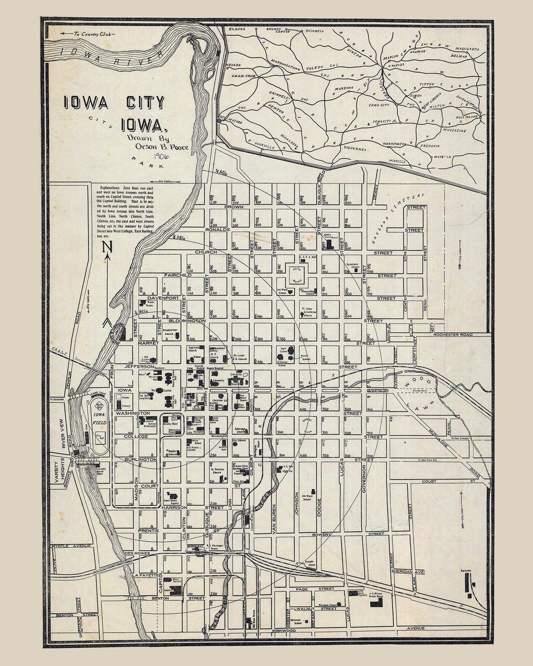 1906 Map of Iowa City Iowa - Etsy