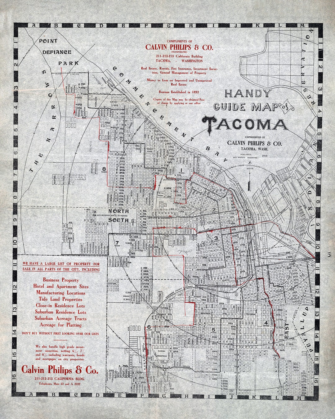1910 Map of Tacoma Washington - Etsy