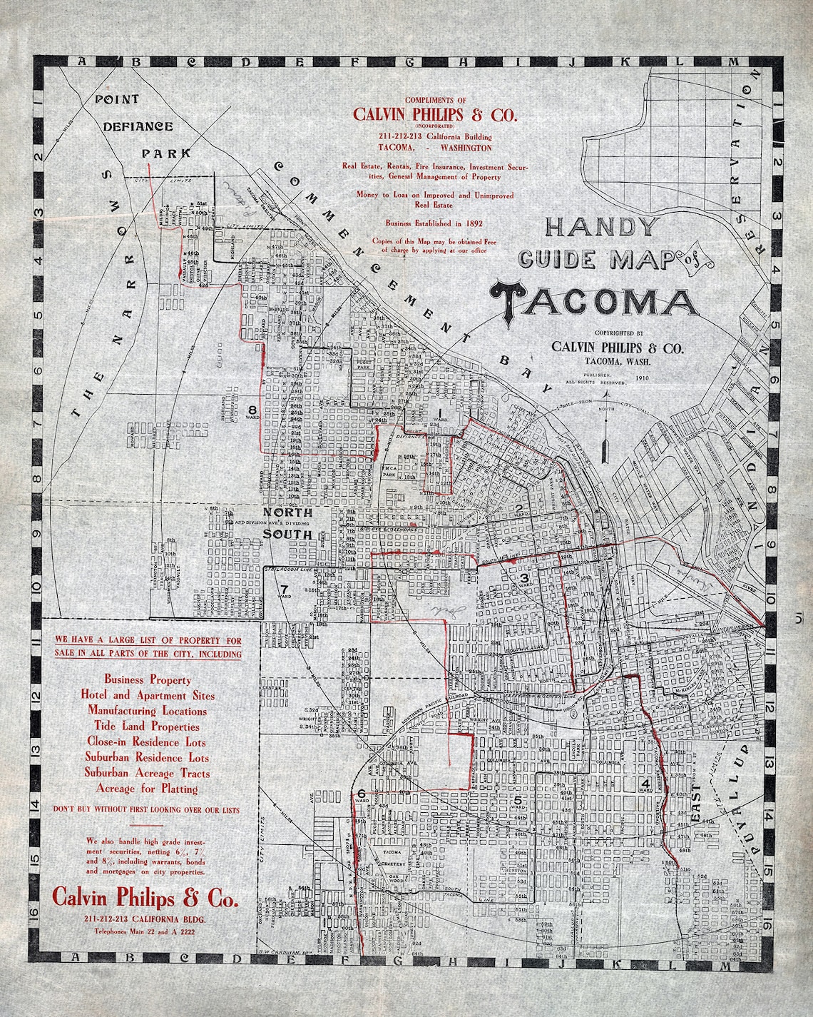 1910 Map of Tacoma Washington - Etsy