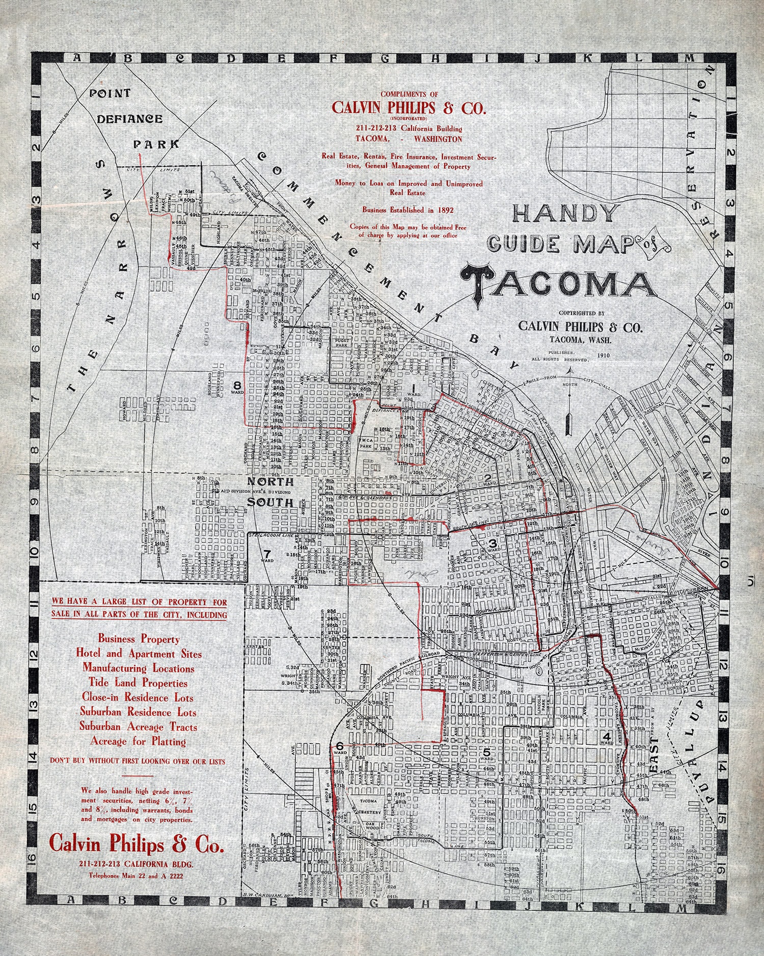 1910 Map of Tacoma Washington - Etsy
