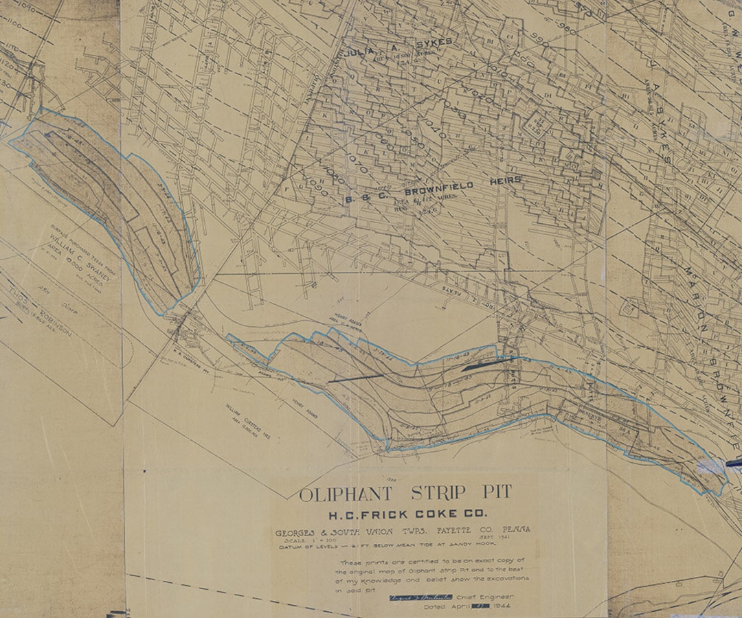 1941 Map of Oliphant Strip Pit Georges & South Union Township Fayette ...