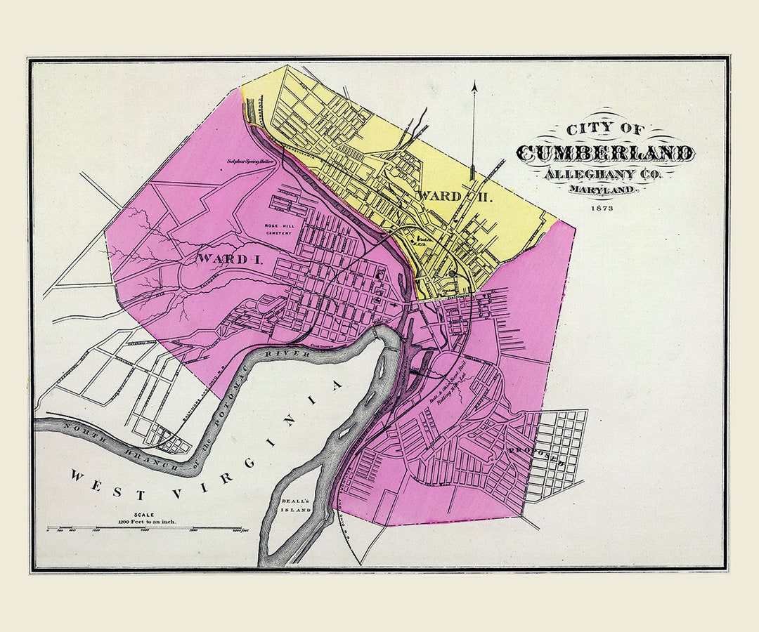 1873 Map of Cumberland Maryland - Etsy