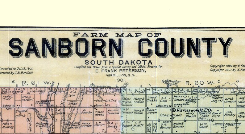 1901 Farm Line Map of Sanborn County South Dakota - Etsy