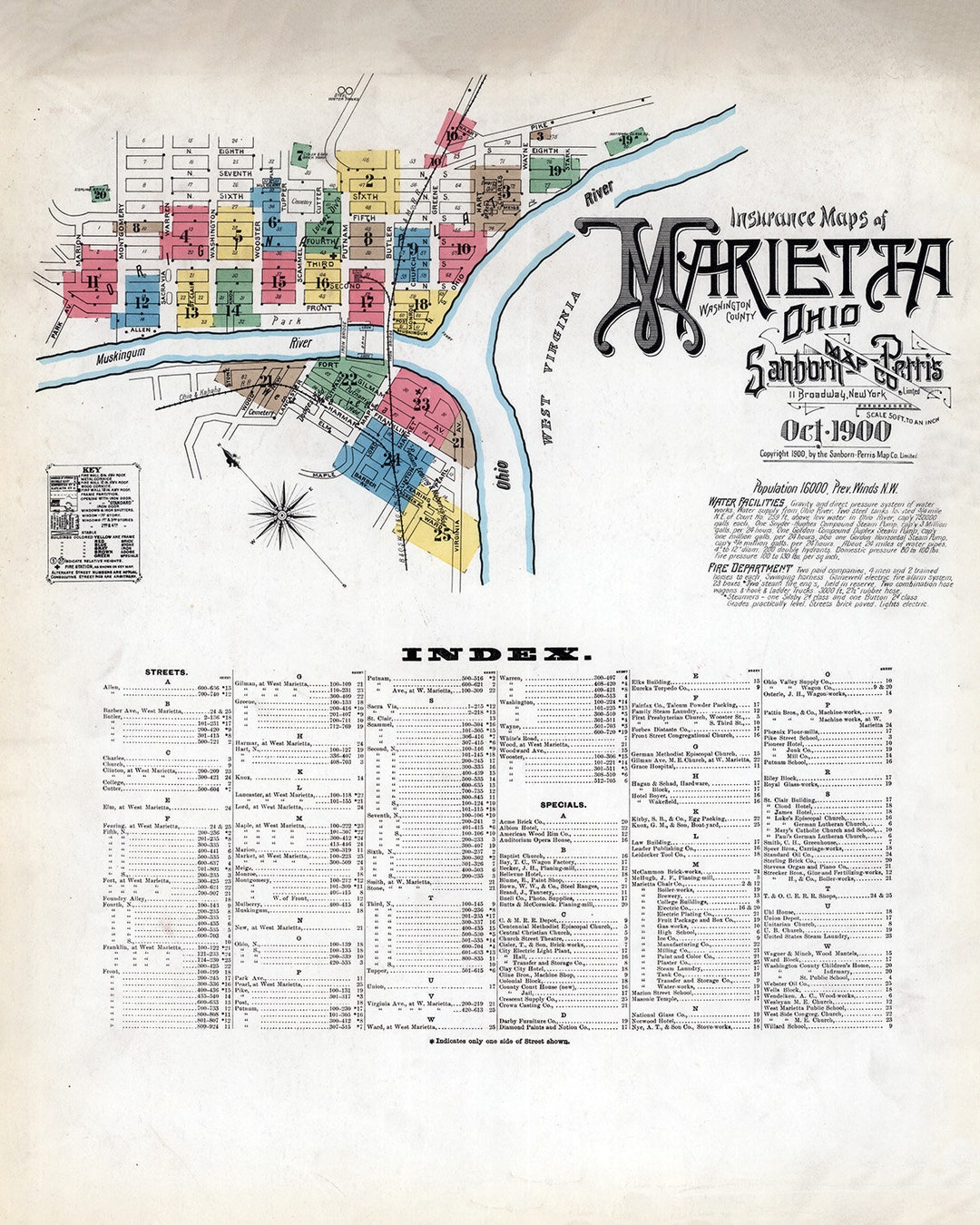 1900 Map of Marietta Washington County Ohio - Etsy