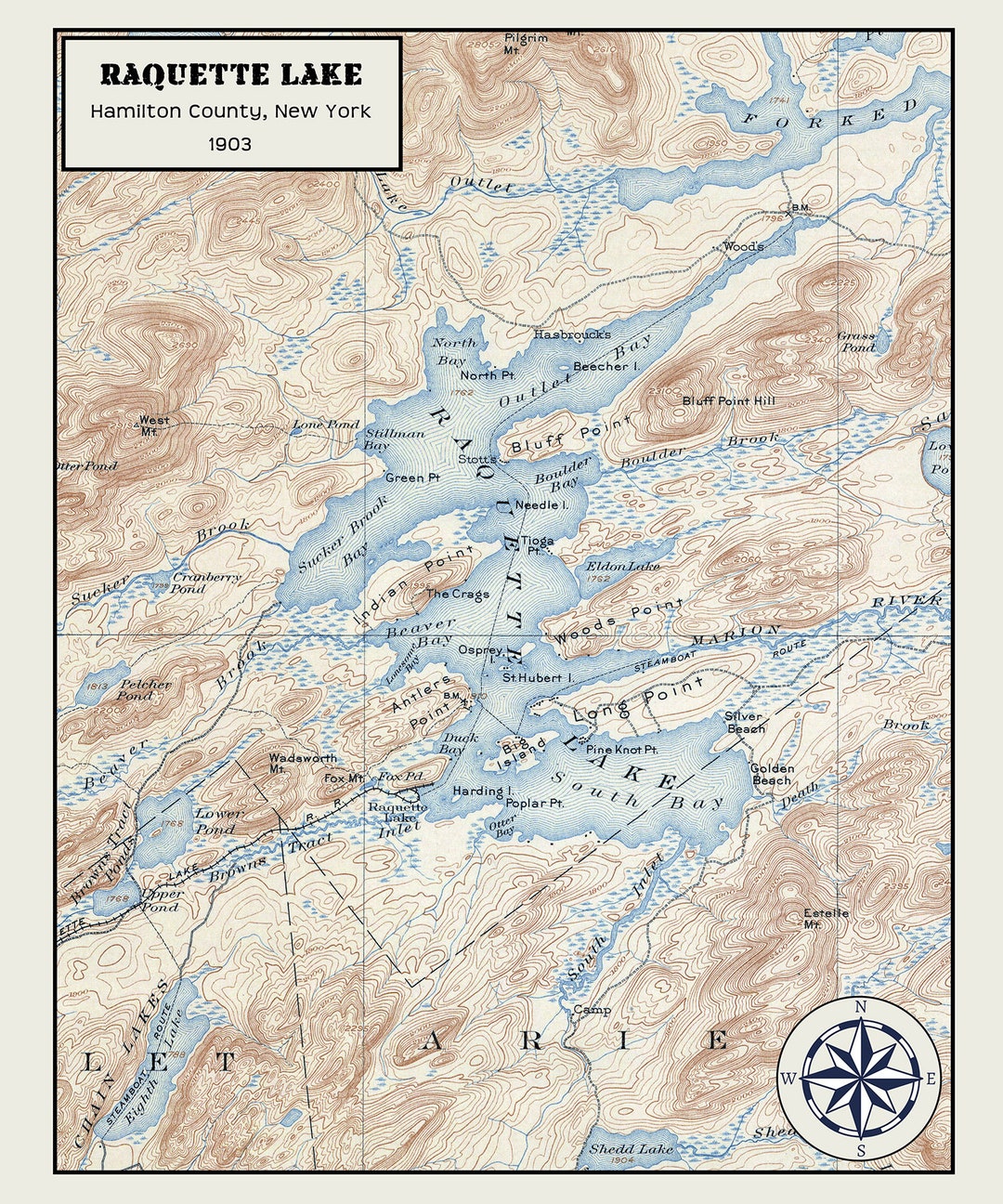 1903 Map of Raquette Lake Hamilton County New York - Etsy