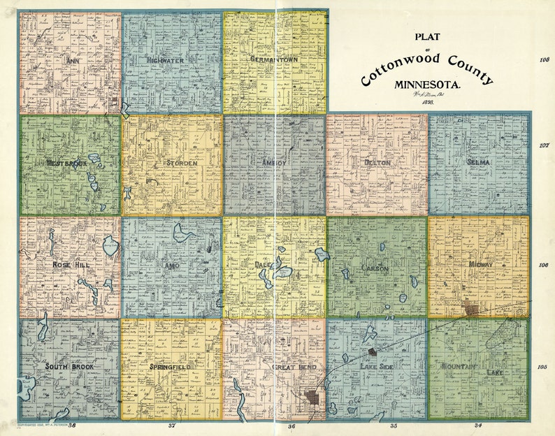 1898 Map of Cottonwood County Minnesota Windom Mountain Lane - Etsy
