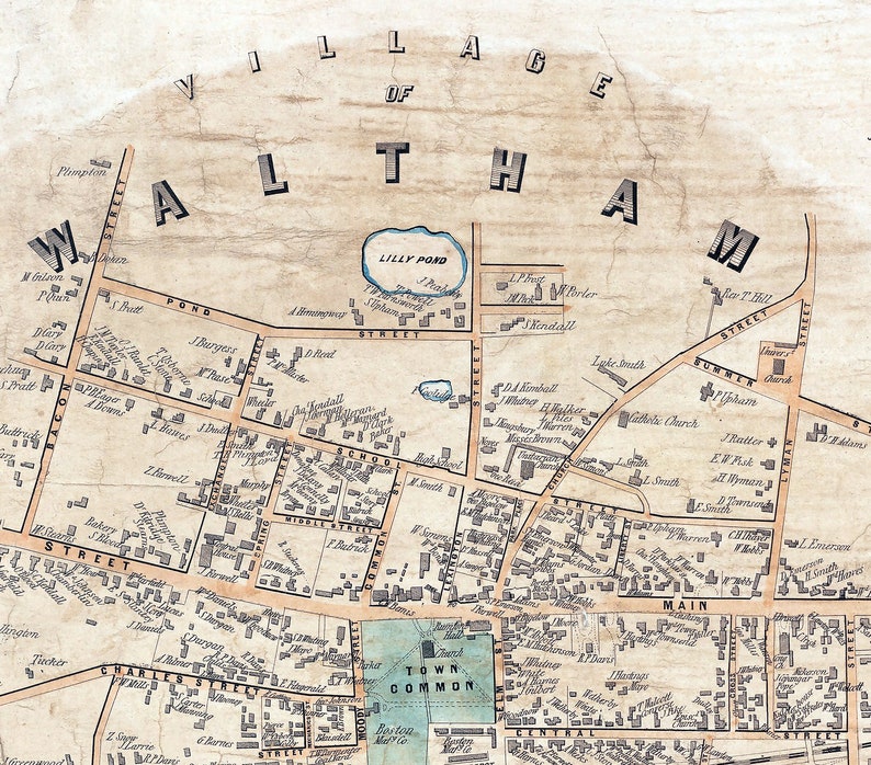 1854 Town Map of Waltham Middlesex County Massachusetts - Etsy