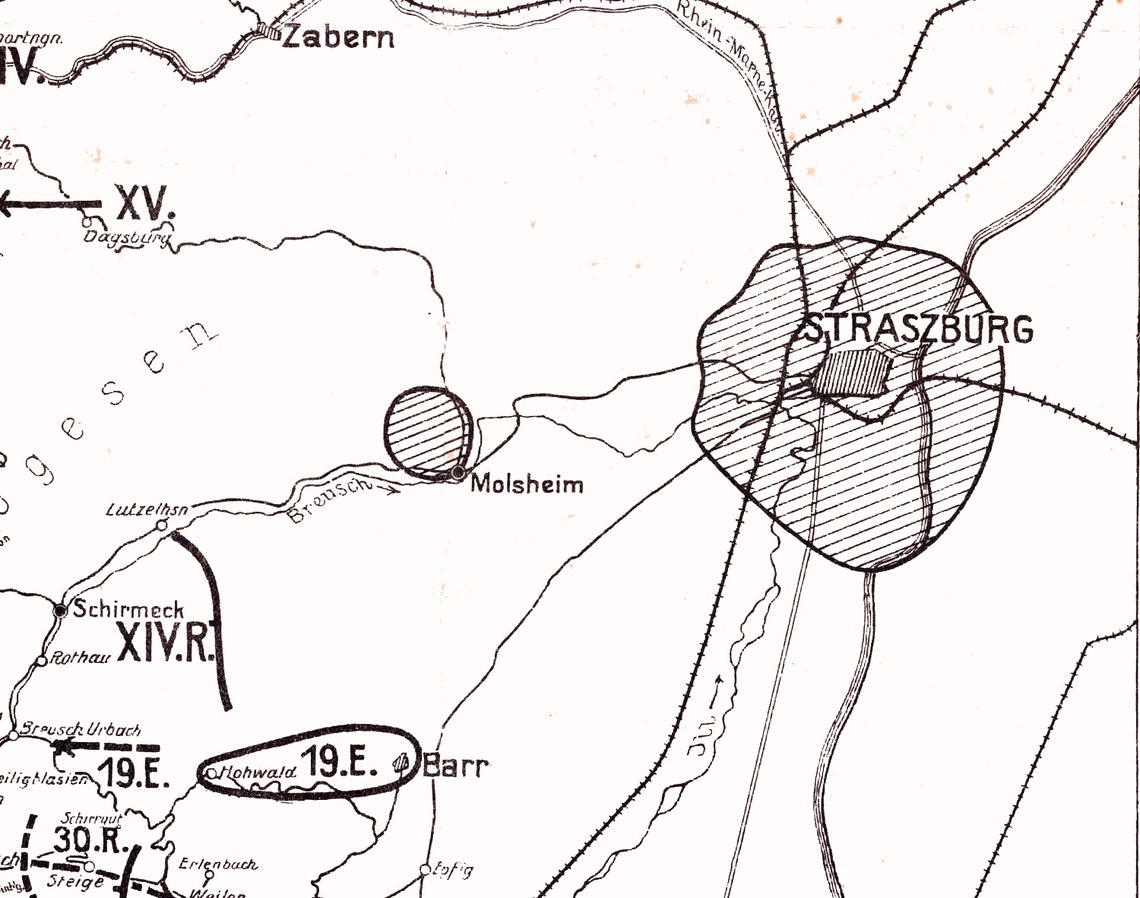 1918 Map of Strasbourg France Region Elsab Lothringen WW1 | Etsy